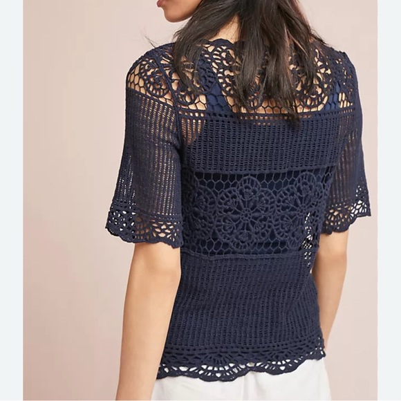 James Coviello | Tops | James Coviello Elegant Navy Crochet Top | Poshmark